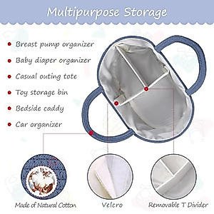 COMSE Baby Diaper Caddy, Diaper Basket, Baby Car Organizer, Diaper Change Organizer, Gift Baskets Empty, Portable Basket with Divider, Folkstone Gray