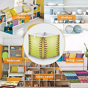 Emelivor Baseball Softball Laces Green Cube Storage Bin Fabric Storage Cubes Large Foldable Storage Baskets Cloth Box Containers for Home Closet Bedroom Drawers Home Decor,11 x 11inch