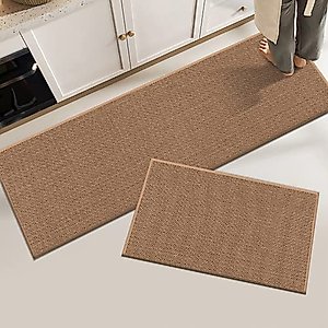 Hiroshi Kitchen Rugs and Mats Non Skid Natural Rubber Twill Washable Waterproof Comfort Standing Mat Runner for Kitchen, Floor, Office, Sink, Laundry(Beige, 17.7*29.5+17.7*47.2)