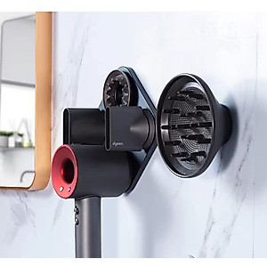 Wall Mount Holder for Dyson Hair Dryer,Magnetic Wall Bracket Frame for Dyson Supersonic Hair Blow Dryer,Accessories Organizer Storage Bracket Rack Fits Curler Diffuser,Nozzles and Power Cable(Black)