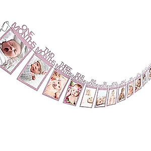 Toxz Kids Birthday Gift Photo Wall Decorations with 1-12 Month Milestone Photo Banner Monthly,Hangging Decor,for Kids Birthday Gift(Ship from US!)