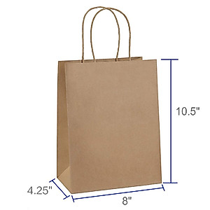 Paper Bags 8x4.75x10.5 100Pcs BagDream Gift Bags, Shopping Bags, Kraft Bags, Retail Bags, Party Bags, Brown Paper Bags with Handles Bulk