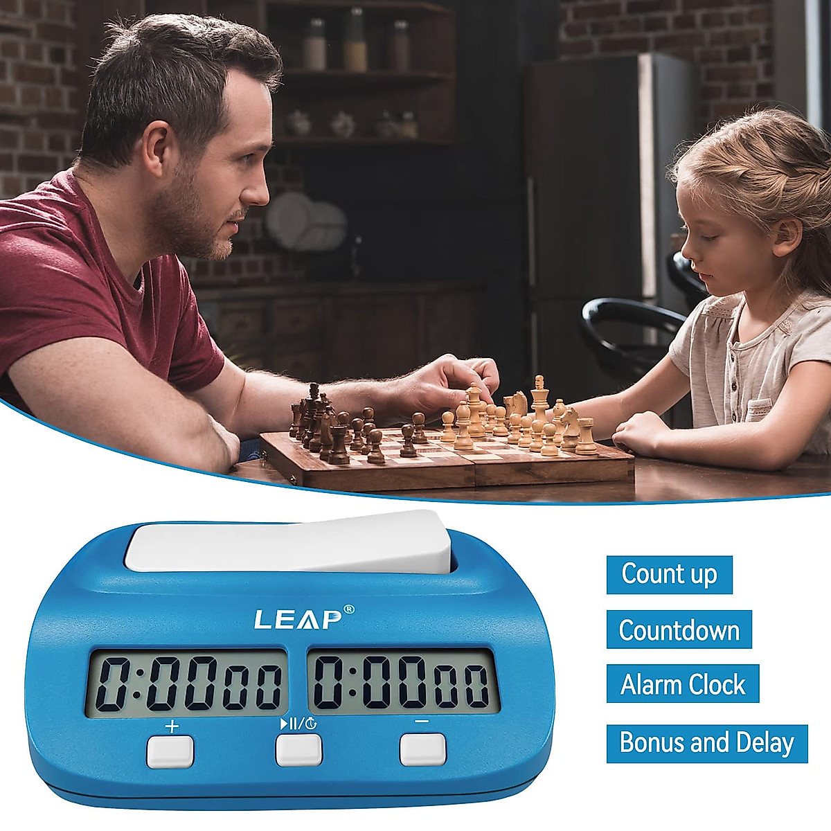 LEAP Digital Chess Clock Timer with Bonus and Delayed Time Features Chess Timer for Chess Game I-GO and Chinese Chess (Blue)
