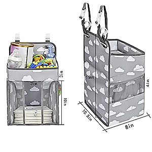 Putybudy Large Capacity Baby Bedside Hanging Organizer, Foldable Baby Crib Diaper Organizer, for Nappy Clothes Toys Milk Bottles, Organiser Diaper Holder Caddy Stacker, Saving Place and Easy Storage