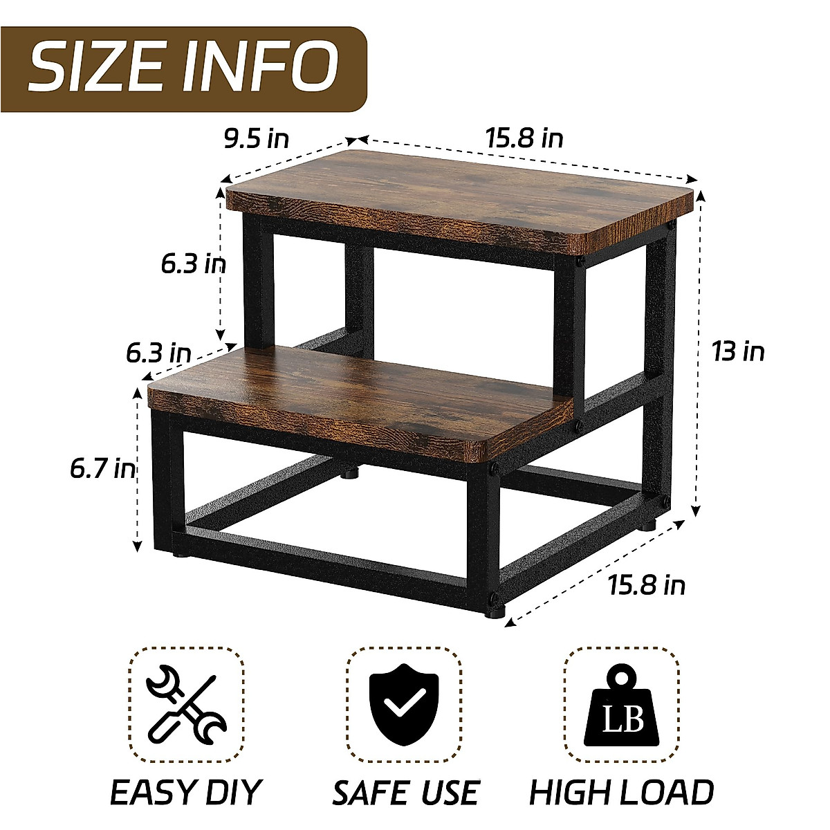 SZLHANJZ Step Stool, Multi Purpose Step Stools for Kids Adults, Round Corner Bed Step Stools for High Beds, Dog Steps Portable Stepping Stool for Bedroom Kitchen, Load 500 LB, Rustic