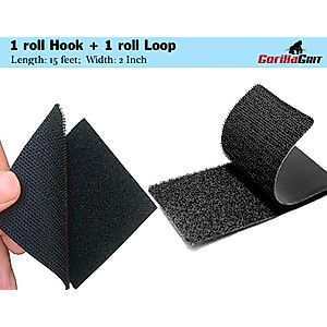 Self-Adhesive Hook and Loop Tape - 15ft x 2 inch Wide - Heavy Duty Sticky Back Tape Fastener - Double Roll with Adhesive Backing - Cut to Size Strips