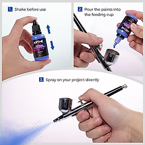 ARTME Airbrush Paint, 12 Metallic Colors Airbrush Paint Set Opaque & Water Based Acrylic Metallic Airbrush Paint, Ready to Spray, Leather & Shoe Airbrush Paint Kit for Artists, Beginners, and Students