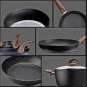 Vkoocy Nonstick Kitchen Cookware Set, Pots and Pans Set Healthy Induction Granite Cooking Set w/Frying Pans, Saucepans, Casserole, Dishwasher Safe, Black (PFOS, PFOA Free)