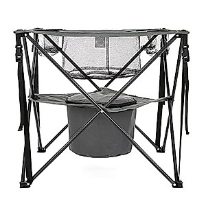 ARROWHEAD OUTDOOR 33.5” Portable Folding Tailgate Table, 4 Cup Holders, Food Basket, Insulated Cooler, No Sag Surface, Square, Carrying Case, Steel Frame, High-Grade 600D Canvas, USA-Based Support