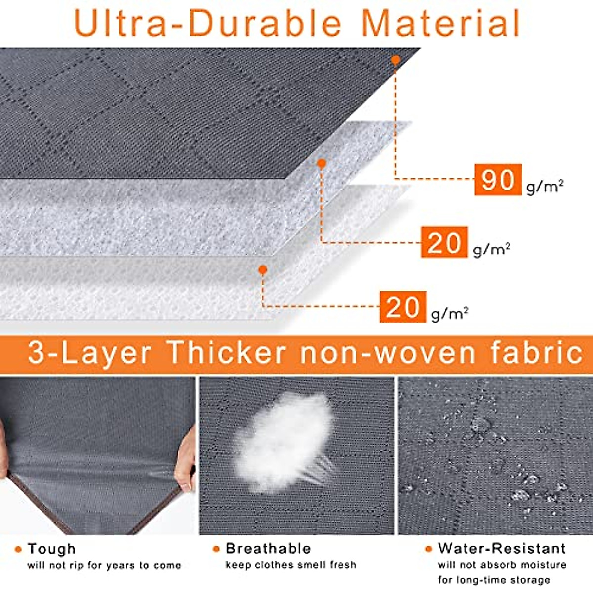 【𝟯𝗣𝗰𝘀】 Extra Large Clothes Blanket Storage Bags, 90L Thicker Fabric Closet Organizers and Storage Bins for Comforter, Clothing, Toys - Bedroom Dorm Storage Containers with Lids, Sturdy Handles -Grey