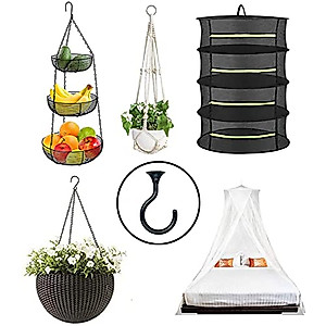 Evsteluo 2 Sets Large Swag Ceiling Hooks Heavy Duty Swag Hook with Hardware for Hanging Plants Ceiling Installation Cavity Wall Fixing (2 Sets, Black)