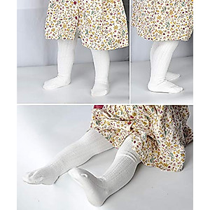 EPEIUS 3 Pairs Pack Newborn Girls Tights Baby Girls Boys Seamless Cable Knit Leggings Solid Cotton Tights Footed Pants for 0-3 Months,White