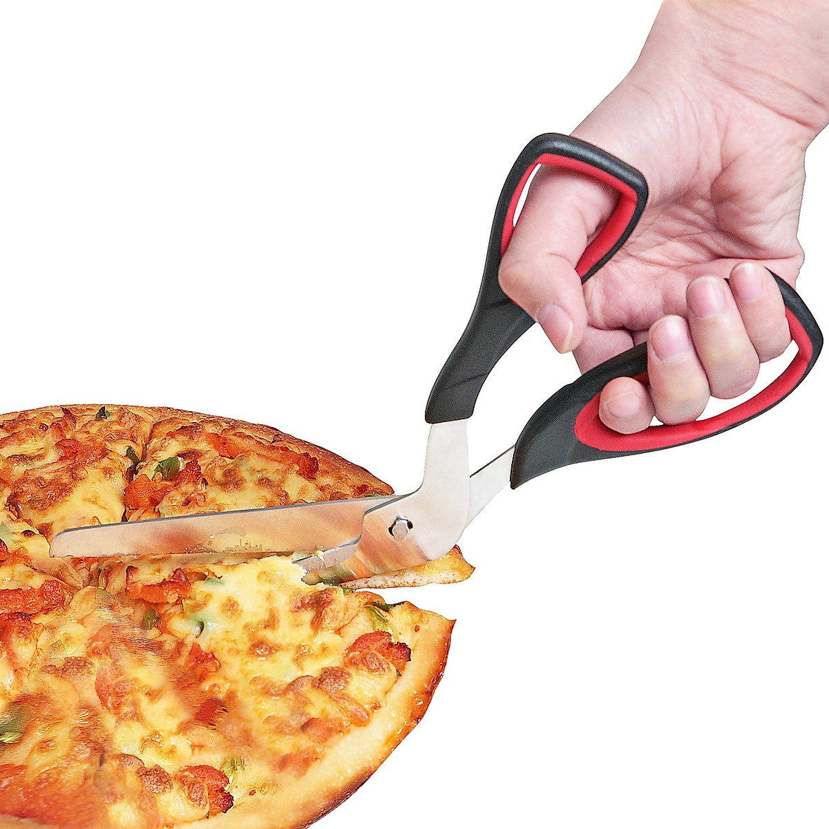 Asdirne Pizza Scissors, Pizza Cutter with Ultra Sharp Detachable Blade and Ergonomic Soft Grip, 10.3Inch, Black&Red