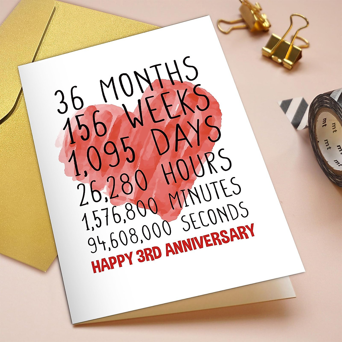 Qiliji Happy 3rd Anniversary Card for Him Her, Third Wedding Anniversary Card for Husband Wife, Funny 3 Year Together Anniversary Greeting Card