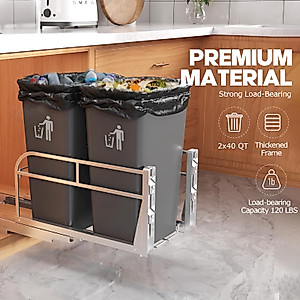 Biboraya 2-40 QT Pull Out Trash Can Under Cabinet with Soft-Close Slides,Door Mounting Slide Out Garbage Can Kit for Kitchen,Garbage Can Not Included, Requires Minimum Cabinets Opening 17" W X 25" D