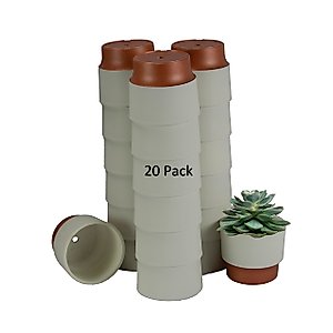 The HC Companies 2.5 Inch Sprite Mini Succulent Pot - Small Plastic Planter with Drainage for Indoor Plants, Crafts, Wedding Favors, Vanilla Bisque (20 Pack)