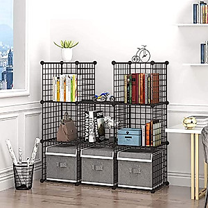 C&AHOME Wire Cube Storage, 9-Cube Organizer Metal, Wire C Grids Storage, Storage Bins Shelf, Modular Bookshelf, Closet Cabinet Ideal for Home, Living Room, Office 36.6”L x 12.4”W x 48.4”H Black