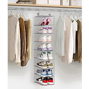 MISSLO Clear Hanging Shoe Organizer for Closet Storage Wider Hanging Shoe Rack 8 Shelf Shoe Hanger Holds 8 Pair of Sneakers, Clothes for Room, Bedroom, College Dorm