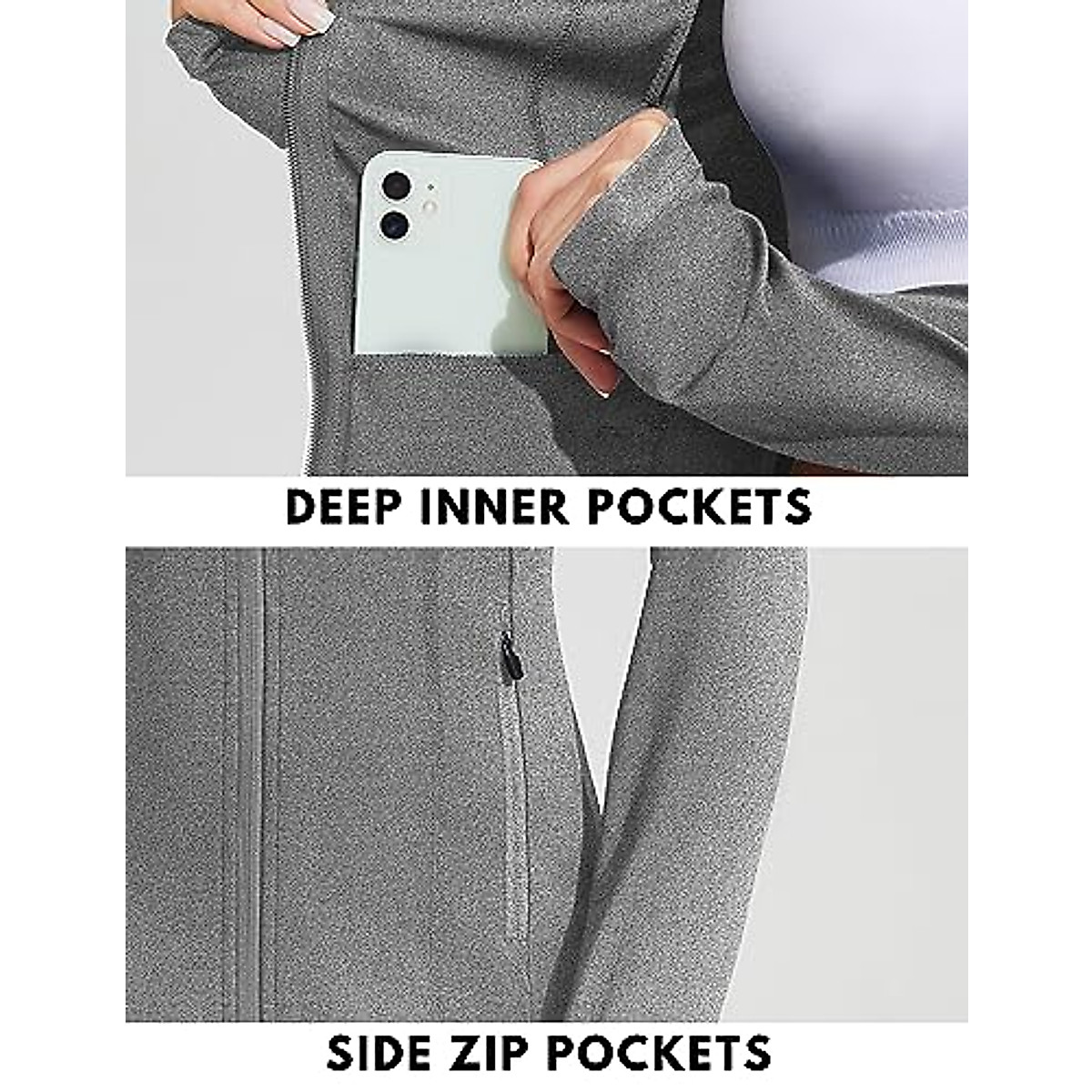 Pinspark Womens Workout Jackets Thumb Holes Sports Top Casual Soft Lightweight Athletic Jacket Full Zip Track Coats