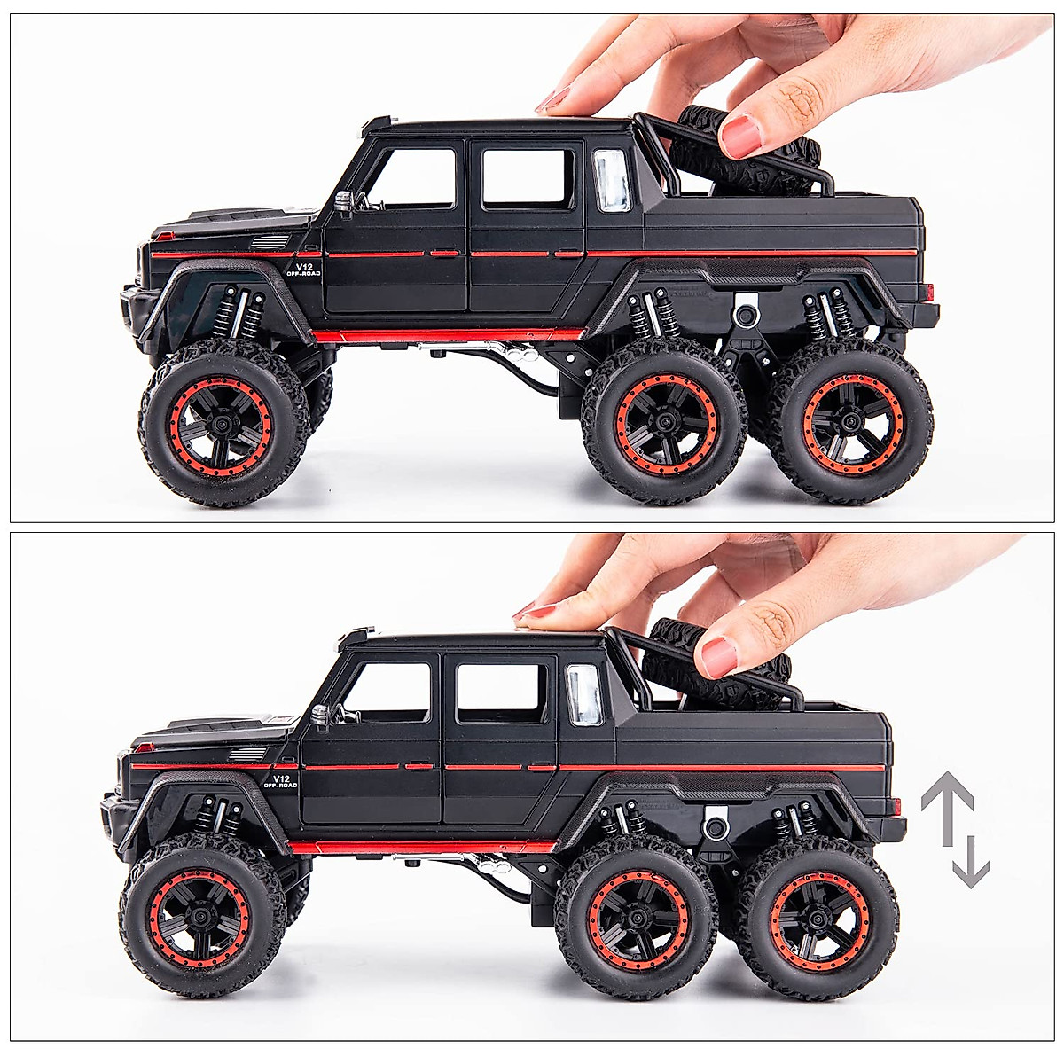 BDTCTK 1/22 Benz G63 AMG 6x6 V12 Off-Road Black Pickup Model Car, Zinc Alloy Pull Back Toy car with Sound and Light for Kids Boy Girl Gift (Black)