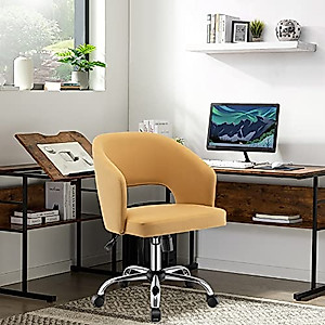 Giantex Home Office Desk Chair, Comfy Upholstered Chair with Hollow Design & Height Adjustable, Modern Rolling Swivel Armchair Chair, Leisure Task Cute Chair for Living Room Study Vanity, Yellow