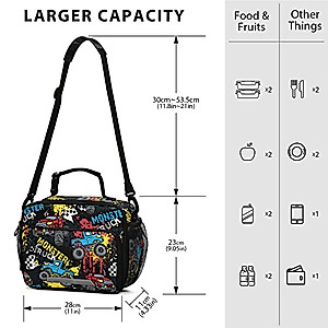 KOCOART Monster Truck Insulated Lunch Bag Large for Women Men Grunge Spray Cooler Tote Bag with Adjustable Shoulder Strap Reusable Picnic Lunch Box Outdoor for Adult Office