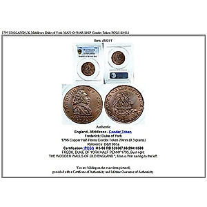 1795 unknown 1795 ENGLAND UK Middlesex Duke of York MAN-O-WAR Denomination_in_description MS 66 RB PCGS