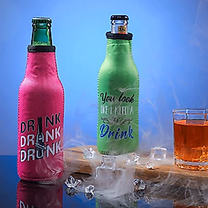 Summer Beer Bottle Insulator Sleeve with Zipper Neoprene Insulated Bottle Jackets Keep Warm and Cold Beer Bottle Sleeves with Stitched Fabric Edges for Party (8 Piece, Artsy Style)