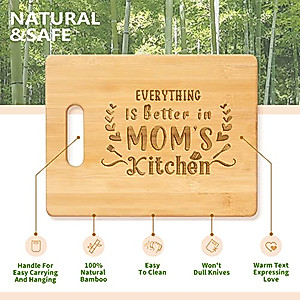 Pandasch Mothers Day Gifts for Mom, Unique Mom Birthday Gifts from Daughters Son - Personalized Engraved Bamboo Cutting Board for Mom with Warm Saying - Everything Is Better in Mom's Kitchen