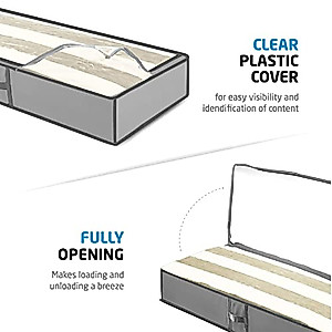 Zober Under Bed Storage - Pack of 2 Under Bed Storage Containers for Clothes, Blankets, Winter Clothing, & Shoes - Under The Bed Storage with Handles, Dual Zippers, & Clear Top (Gray)
