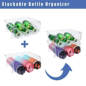 Water Bottle Organizer, Storage Holder for Kitchen Organization,Fridge, Pantry,Cabinet,Countertop,Cupboard- Plastic Cup Rack Shelf for Wine,Water,Drink- 2 Pack,Each Rack Holds 3 Containers,Clear