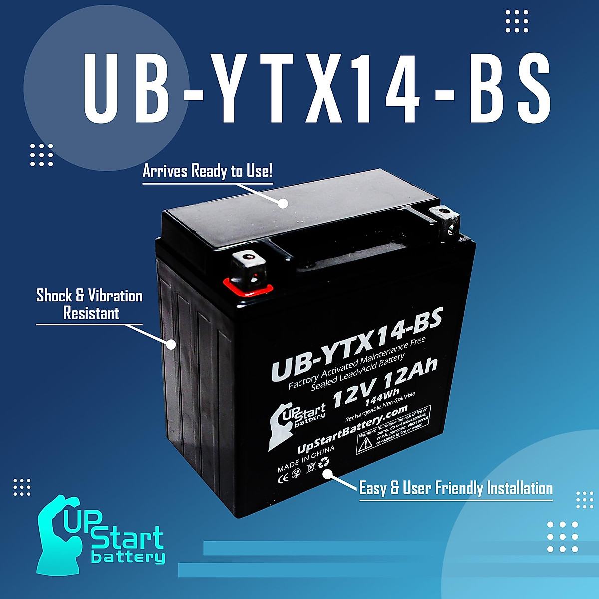 Replacement for 1993 Honda TRX300,FW FourTrax 300, 4x4 300 CC Factory Activated, Maintenance Free, ATV Battery - 12V, 12AH, UB-YTX14-BS