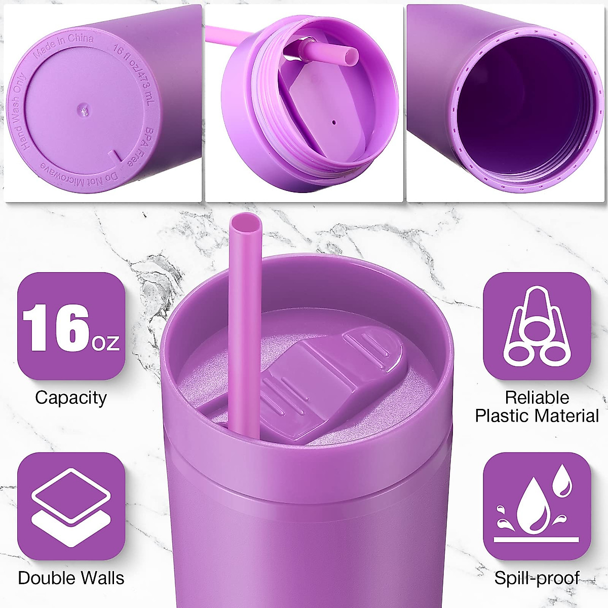 Raiten 27 Pieces Skinny Tumbler Cups with Lids and Straws 16 oz Acrylic Tumblers Bulk Colored Matte Tumblers Reusable Double Wall Plastic Mugs Cold Hot Drinks Water Bottles for Women Teacher DIY Gifts