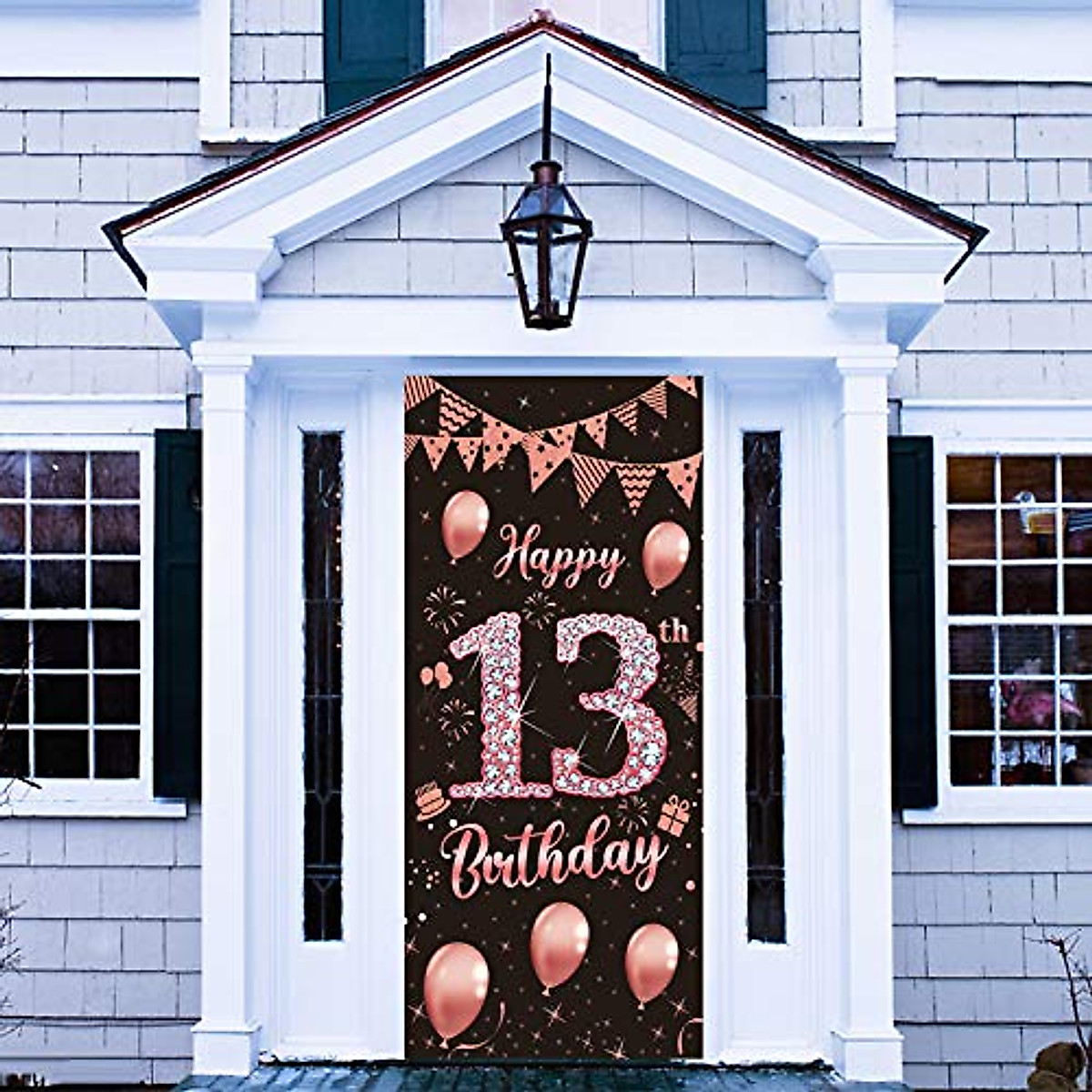 Lnlofen 13th Birthday Door Banner Decorations for Girls, Large 13 Year Old Birthday Party Door Cover Backdrop Supplies, Rose Gold Happy 13th Birthday Poster Sign