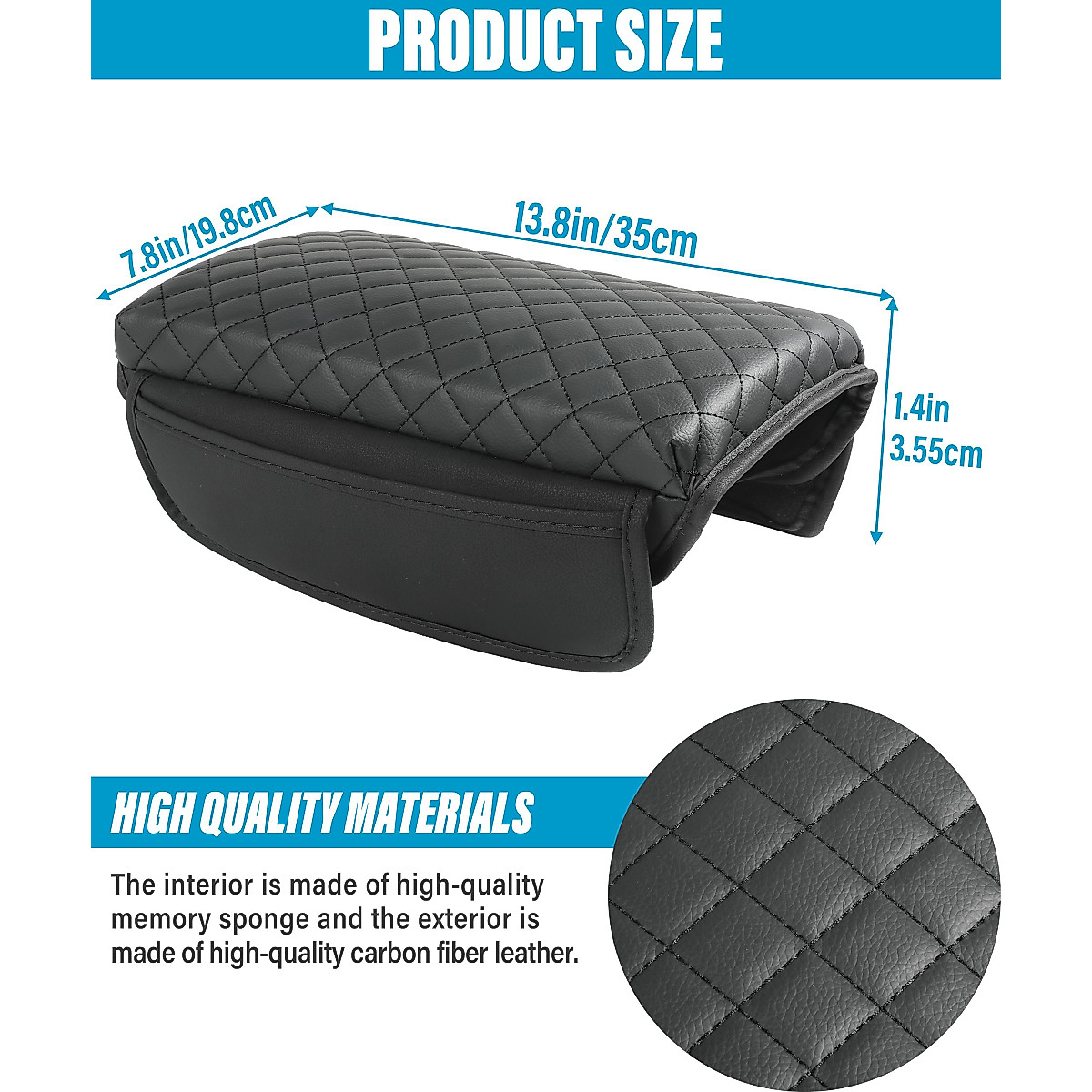 Qziulr Zlirfy Carbon Fiber Leather Armrest Cover for Car,Auto Center Console Pad with Organizer Pockets,Car Armrest Cover,Car Accessories Car Armrest Cushion,Armrest Box Protector(Black)