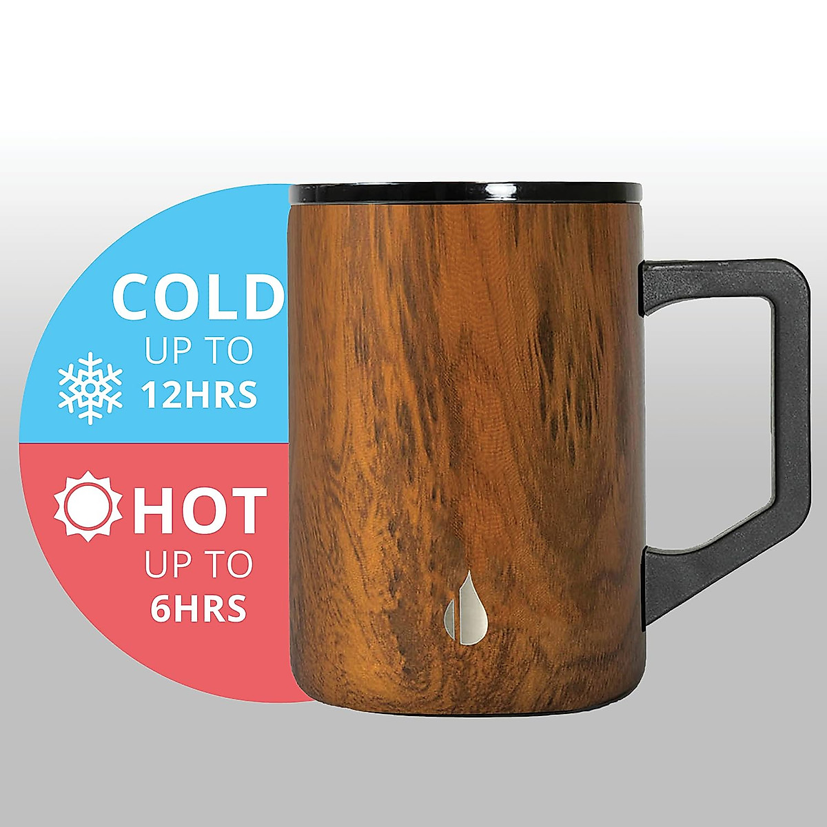Elemental Summit Coffee Mug with Lid & Handle, Insulated Camp Mug, Triple Wall Stainless Steel Mug with Copper Lining, Hot and Cold Coffee Tumbler up to 6 Hours Hot and 18 Hour Cold, 16oz - Teakwood