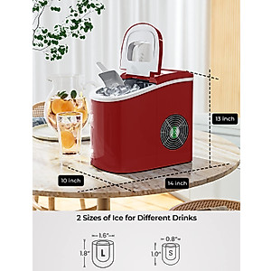 SIMOE Electric Ice Maker Machine for Countertop, 26-1/2 LBS/24 H Ice Making Machine with 9 Ice Cubes Ready in 6 Min, Portable Ice Cube Machine with Scope & Basket (Red)