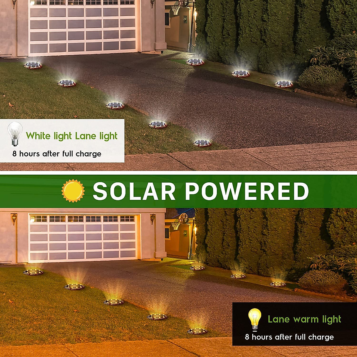 4 Pack Solar Ground Lights, Upgraded 8 LED Outdoor Waterproof Bright In-Ground Stone Decor Disk Lights, Solar Powered Garden Lights, Landscape Lighting for Pathway Yard, Deck, Lawn, Patio, Walkway