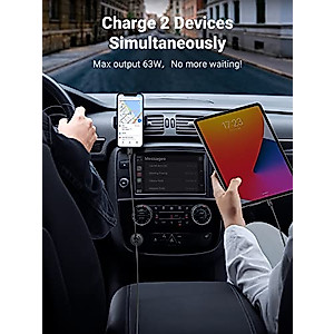 63W USB C Car Charger Adapter, UGREEN PSS 45W Super Fast Charging Type C Car Charger with 3.3FT 5A Cable, Dual USB Car Charger Compatible with Samsung Galaxy S23/S22/S21 Series, iPhone/iPad/MacBook