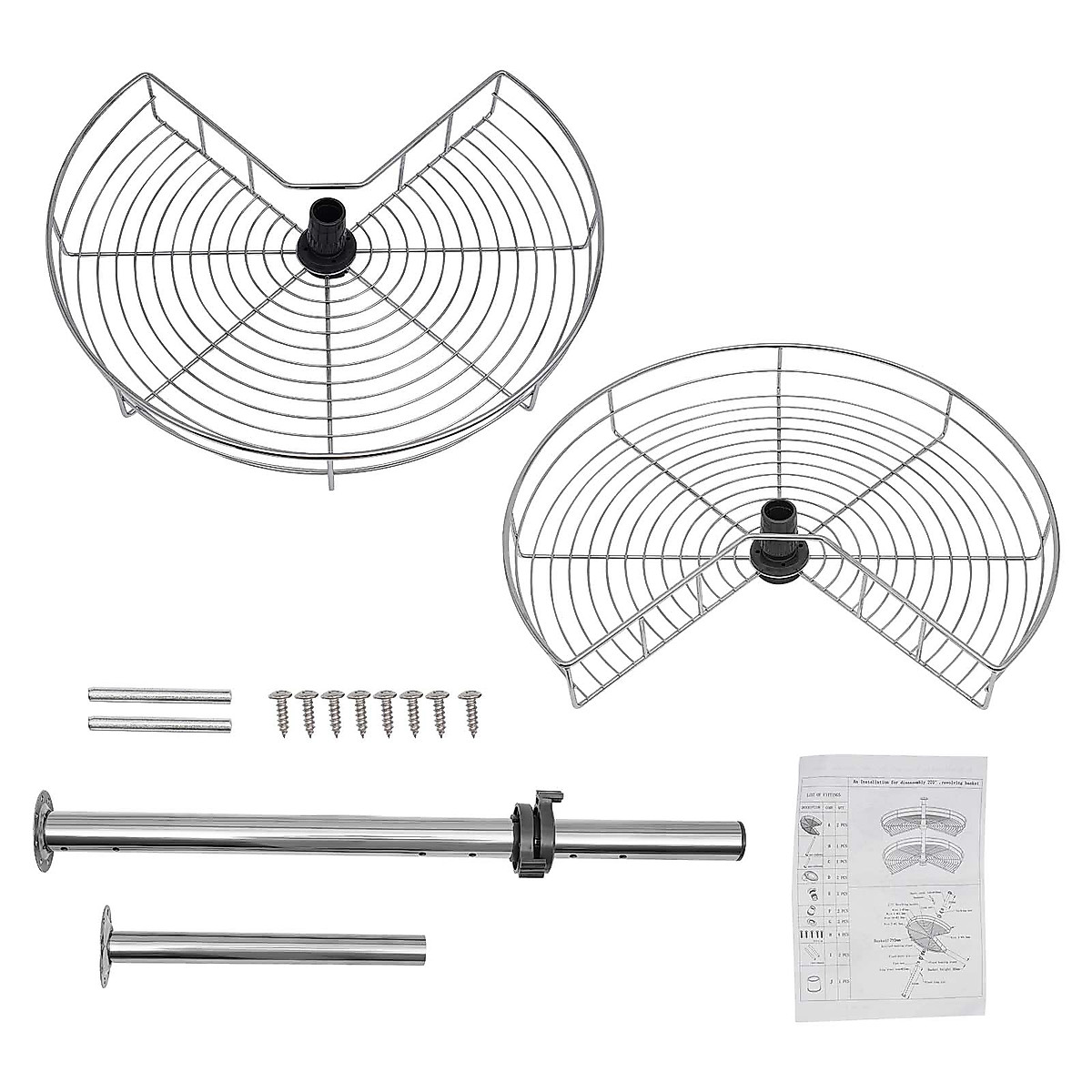 KIOPOWQ Corner Shelf, 23.62'' 2 Tier Lazy Kitchen Base Cabinet Corner Organizer, 270° Rotating Blind Corner Wire Kidney Shaped Cabinet Mounted