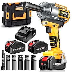 1/2 in. Cordless Impact Wrench 1000N.m(738ft-lbs), 21V Electric Power Impact Gun, 2x 4.0Ah Battery, Fast Charger & 5 Sockets, Brushless Motor with Variable Speed Trigger for Car/Truck RV/Tractor/Tire