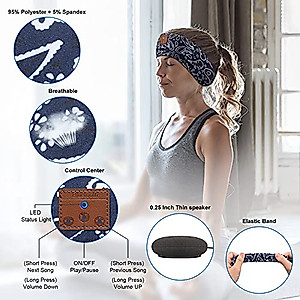 BULYPAZY Sleep Headphones Bluetooth Headband, Soft Wireless Bluetooth Headband Headphones Perfect for Side Sleeper, Boho Headband with HD Speakers for Workout, Running, Yoga, Meditation, Gift(Blue)