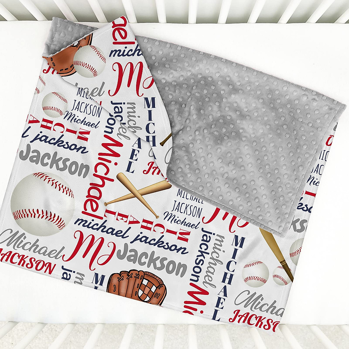 Personalized Baseball Baby Blankets with Name - Monogram Baseball Sports Blanket - Baseball Fan Personalized Baby Blanket - Custom Baby Name Monogrammed Blanket for Infant Newborn