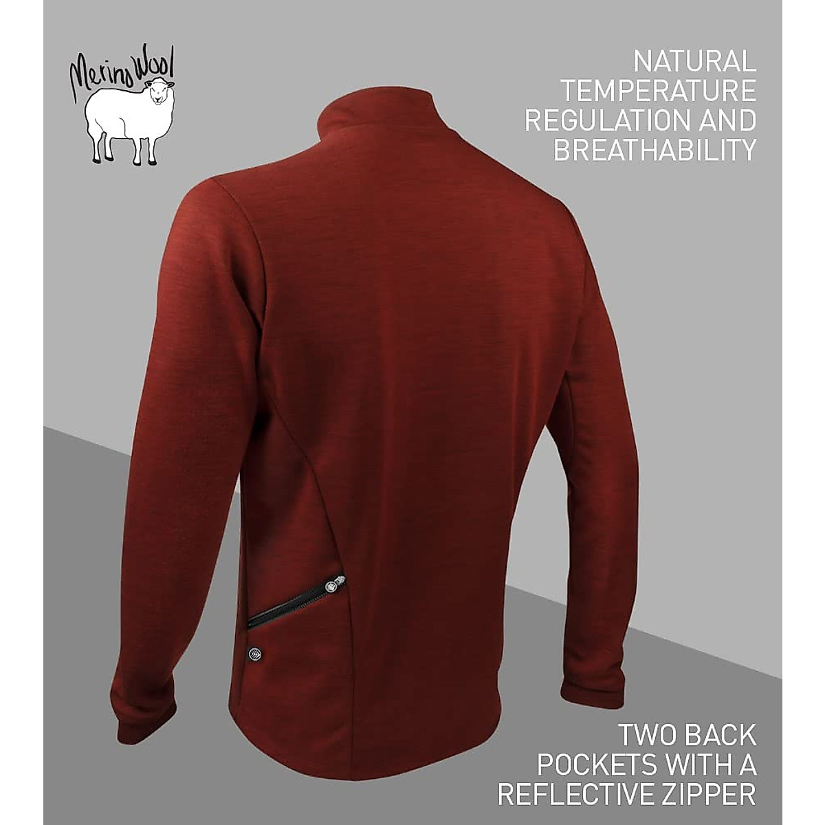 AERO|TECH|DESIGNS | Men's Long Sleeve Merino Wool Jersey | High Collar Performance Wool Blend Pullover | Medium | Black