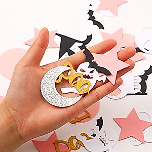 JULBEAR 300Pcs Halloween Confetti Glitter Decorations, Bat Ghost Black Pink Halloween Confetti for Party Table Scatter Decorations, Halloween Table Decor Party Favors