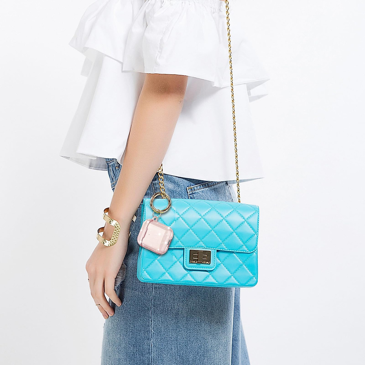 AIRSPO Airpods Case Cover, Airpod Case 2nd Generation Clear Soft TPU Protective Cover Compatible with Apple AirPods 1/2 Wireless Charging Case with Keychain (Glitter Pink)