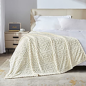 BEAUTEX Jacquard Fleece Throw Blanket(50''x60'', Beige) for Couch Bed and Sofa, Soft Sherpa Fuzzy Blankets Throw Size, Cozy Fluffy Plush Throws for All Seasons Using