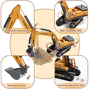 skirtoy Kids Construction Vehicles Playset with Playmat, 18" Crane Toy, 10" Excavator, Tractor, Dump Truck, Cement, 4 Firetrucks, Educational Engineering Toy Set Birthday Gift for Toddler Boy 3+