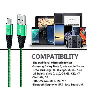 Bynccea Android Charger Cable Fast Charge,Nylon Braided Micro USB Cable 6FT 5-Pack Phone Charger Fast Charging Cord Compatible with Samsung Galaxy S6 S7 Edge J3 J7,LG,HTC,Motorola,Sony,Xbox One,PS4