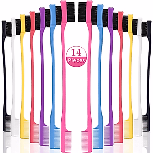 Boao 14 Pcs Edge Brush Bulk Double Sided Edge Control Eyebrow Brush Hair Comb Comb Smooth Grooming for Baby Women, 7 Colors